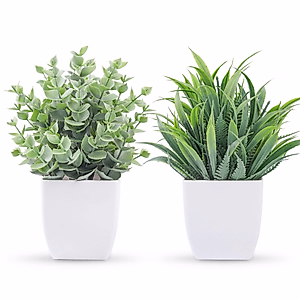 Der Rose 2 Packs Small Fake Plants Mini Artificial Potted Plants for Table Desk Home Bathroom Office Decor…