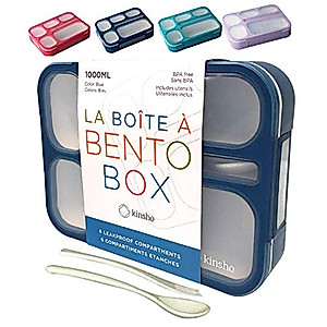 kinsho Bento Lunch Box Kids, Leakproof Lunch Containers for Boys Girls Adults with 6 Compartments - School, Daycare, Meal Planning Portion Control Container, BPA-Free Boxes, Utensils, Navy Blue