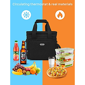 ESMNOAN 21L Large Lunch Bag, Waterproof Leakproof, Double Deck Lunch Box, Keep Warm or Cold For Work Travel Picnic, Black