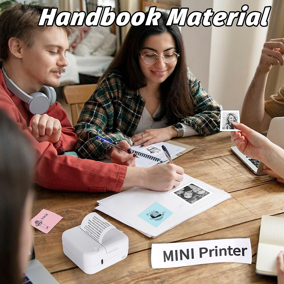 Netholid Mini Portable Printer with 14 Rolls Sticker Paper, Pocket Bluetooth Thermal Printer for Photo Travel Memo Scrapbook, Compatible with Phone (WhiteGreen, 1 Printer + 13 Roll Paper)