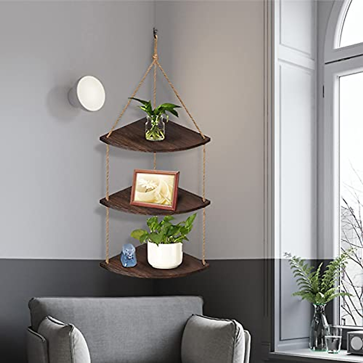 3 Tier Rope Wall Hanging Floating Shelves, Rustic Wall Shelf, Macrame Wall Hanging Shelf - Shelves for Bedroom, Floating Shelves for Wall , Plant Shelf Indoor Wall