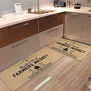 Falflor Farmhouse Kitchen Rugs Set 2 Pieces Non Slip Stain Resistant Cushioned Comfort Standing Mats Easy to Clean (18"x 30"+18"x 48")