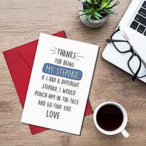 Ogeby Funny Step Dad Father’s Day Card, Humor Birthday Card Gift for Him, Thanks for Being My Stepdad, Punch Him in the Face