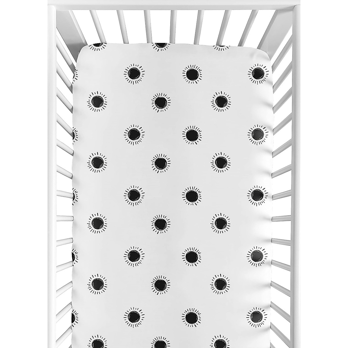 Sweet Jojo Designs White and Black Boho Sun Boy or Girl Fitted Crib Sheet Baby or Toddler Bed Nursery - Black and White Bohemian Celestial Sky Desert Sunshine Outdoors Nature Gender Neutral
