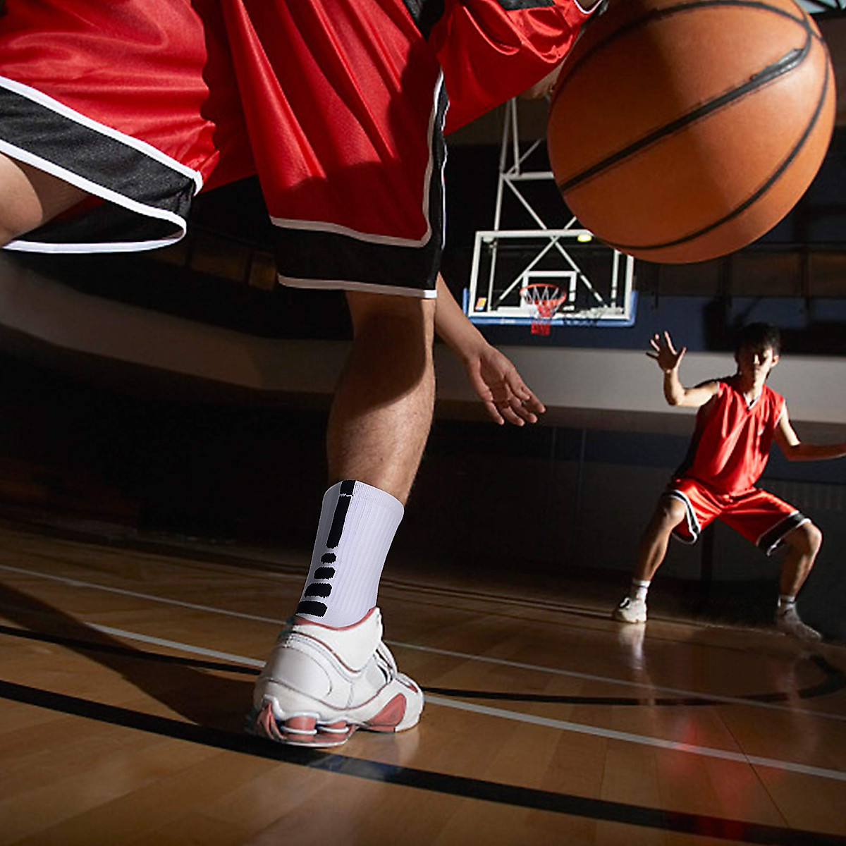 JHM Thick Protective Sport Cushion Elite Basketball Compression Athletic Socks - White, Black - Unisex Adults - 3 Count - US Shoe Sizes 6-13