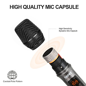 SGPRO Multiple-Purpose Wireless Microphone Set Compact Receiver Mute Function Battery Indicator for Singing, DJ, Speech, Classroom, Church, Home Karaoke and More (SG-13 | Single Handheld Set)