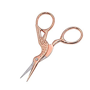YESTOO Stork Scissors, Professional Stainless Steel Beauty Grooming Scissors for Eyebrow, Facial Hair, Dry Skin, Nose Hair(Rose Gold)