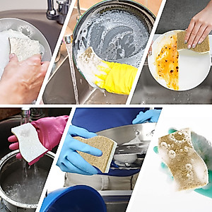 KICKLEEN 9 Pack Biodegradable Natural Kitchen Sponge - Compostable Cellulose and Coconut Walnut Scrubber Sponge - Eco Friendly Sustainable Sponges for Dishes