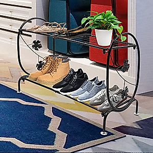 2-Tier Shoe Rack Stand, Metal Iron Wire Shoe shelf Storage Organizer, For Entryway, Hallway, and Closet Rustic Black 24"x10.5"x16.5"