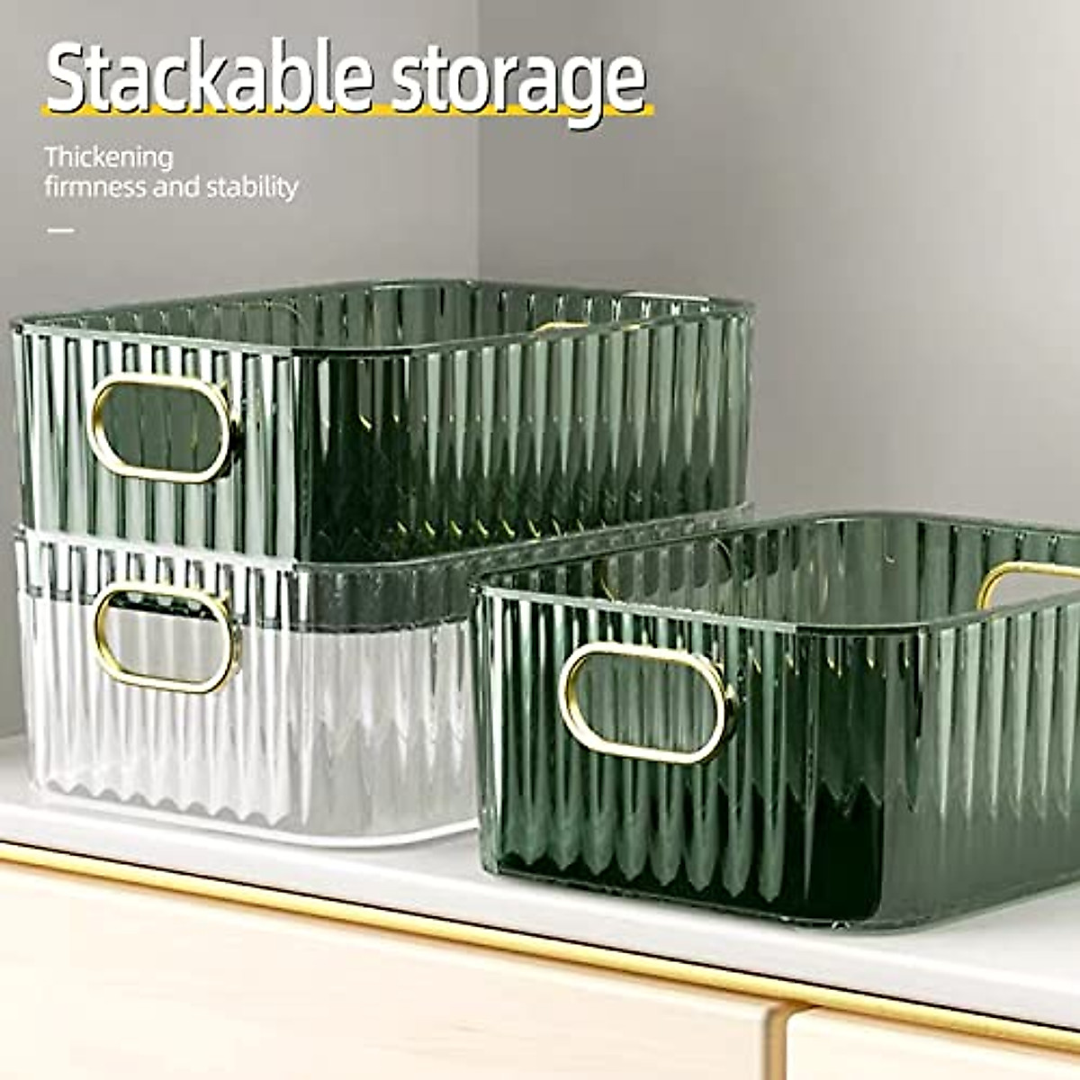 BIEDUM 2 Pack Open Compartment Clear Plastic Organizer, Rectangular Makeup and Vanity Storage Bin and Pantry Caddy with Pass-Through Handles for Bathroom Kitchen Refrigerator Organizers and Storage