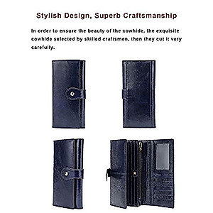 SHUIBIAN Women's RFID Blocking Genuine Leather Clutch Wallet Multi Card Holder Organizer Ladies Purse with Zipper Pocket (blue2)