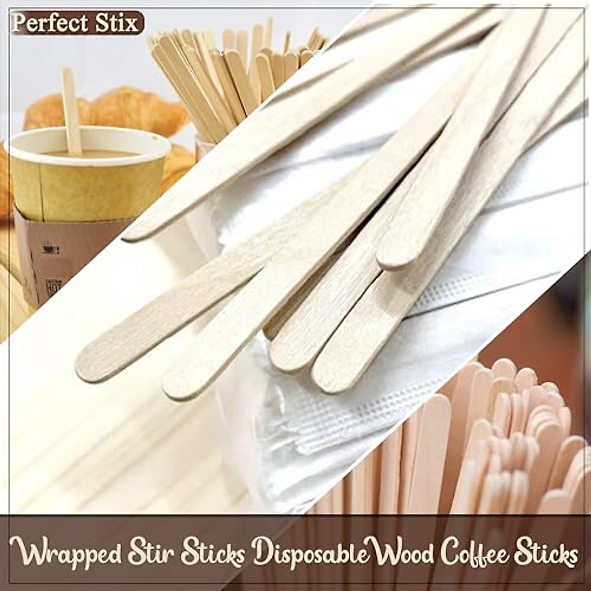 Perfect Stix 5.5 Inch 1000CT Paper Wrapped Coffee Stirrers, Individually Wrapped Coffee Stirrers, Wrapped Stir Sticks Disposable Wood Coffee Sticks