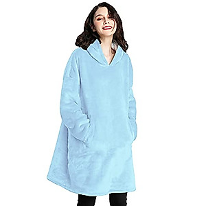 Cmtpuy Sweatshirt Blanket,Oversized Sherpa Hoodie,Fleece Blanket,Sherpa Pullover for Womens,Mens,Children,Wearable Blanket (Light Blue)