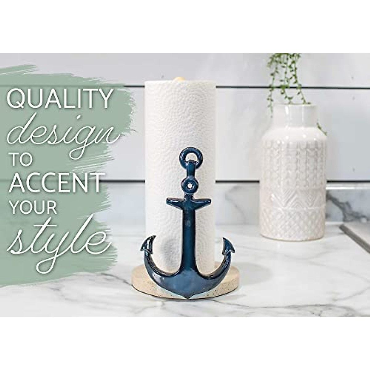 Elanze Designs Nautical Anchor 12 inch Resin and Wood Paper Towel Holder