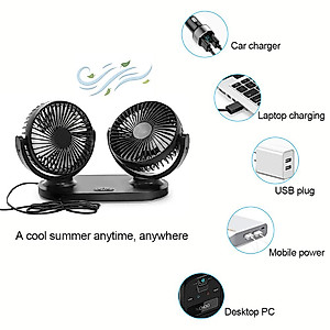 Aoneky 5V 2A 360° Rotating Dual USB Fan - Portable Personal Office Desk Car USB Fan