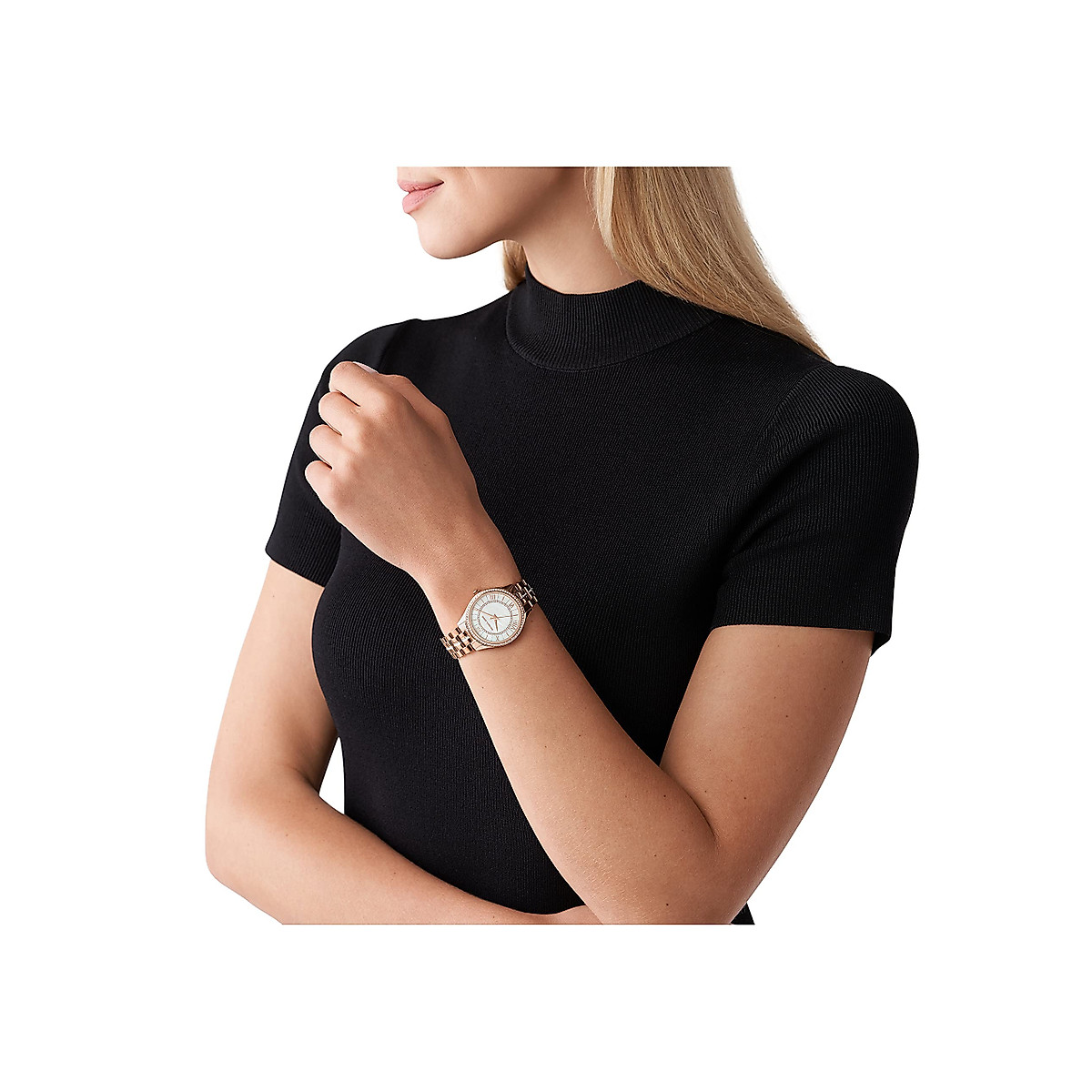 Michael Kors Women's Lauryn Stainless Steel Quartz Watch with Stainless-Steel Strap, Rose Gold, 7 (Model: MK3716)