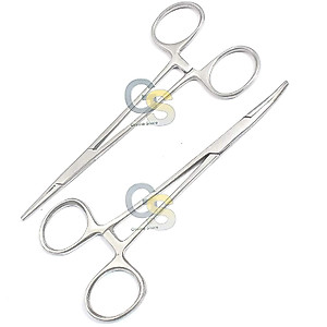 G.S 2 Pcs 4.9inch Pet Dog Cat Ear Cleaning Straight Clamp and Curved Tip Ear Hair Clamp Tweezers Forceps Kit