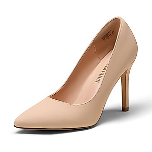 DREAM PAIRS Womens Closed Toe High Heels Dress Pointed Toe Wedding Pump Shoes, Nude Nubuck - 8 Wide (Christian-New-W)