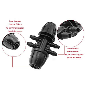ZRM&E 10pcs Barbed Tee 1/2inch to 1/4inch Irrigation Tube (fits 13mm ID/ 4mm ID) Garden Irrigation Water Adapter 6-Ways