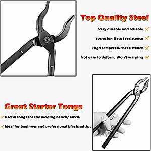 0004930-300 Blacksmiths' Tongs Perfect for Beginner or Professional Blacksmiths to Work on Welding Bench, Holding Hot Steel Firmly
