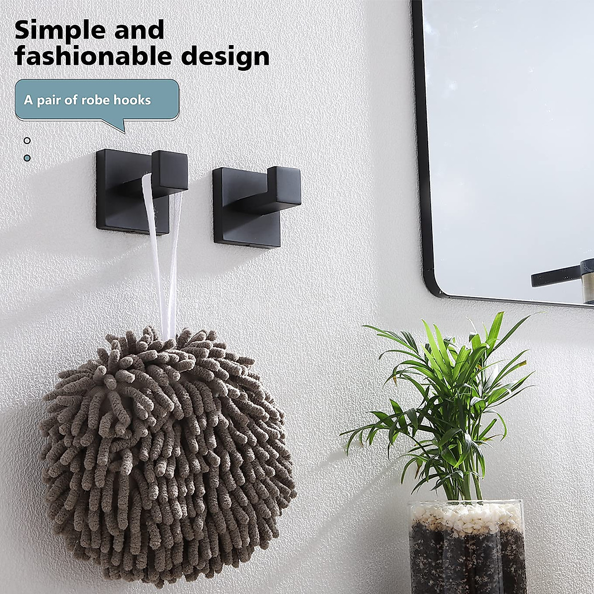 KOKOSIRI Bath Towel Hook Wall Mount Square Robe Hook Coat Hook, Bathroom Kitchen Garage Heavy Duty Wall Mounted, SUS 304 Stainless Steel, Matte Black, B1010BK-P2