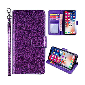 FZZSZS Case for Tecno Spark 7 Pro (6.6") + 2 Pack Screen Protector Film Tempered Glass, Magnetic PU Wallet Flip Protective Cover with Card Slots Shell Case, Purple Leather Case