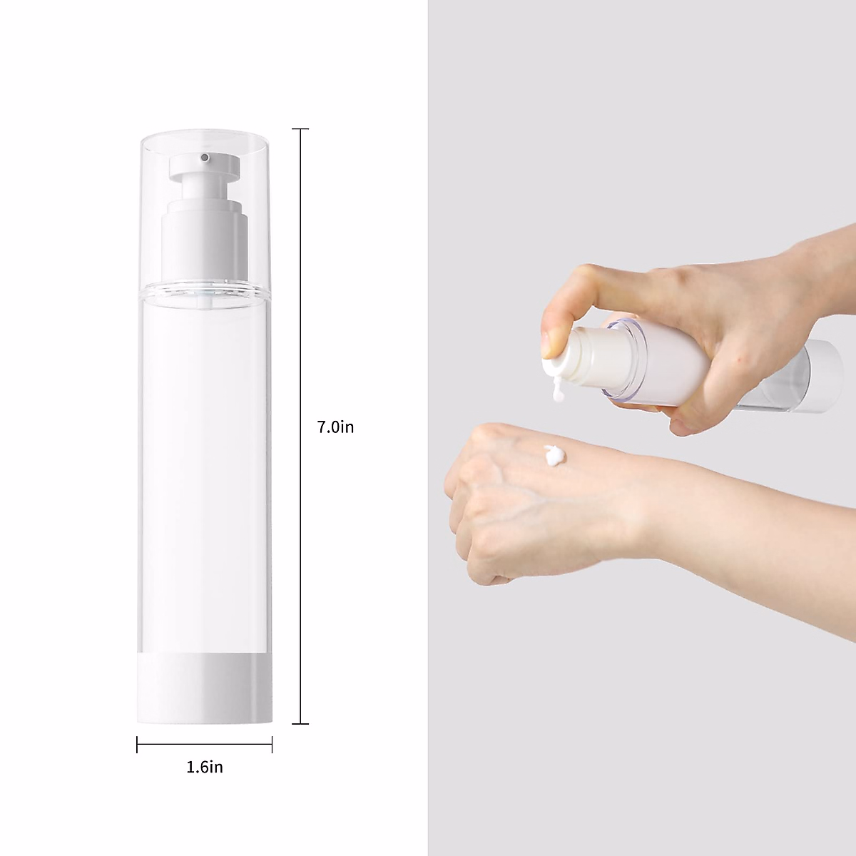 longway 3.4 Oz 100ml Clear Airless Cosmetic Cream Pump Bottle Travel Size Dispenser Refillable Containers for Foundation, Shampoo (Pack of 6)