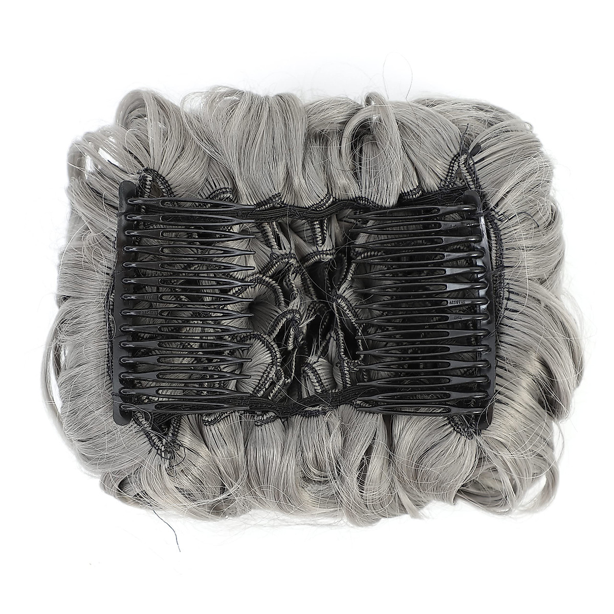 SWACC Short Messy Curly Dish Hair Bun Extension Easy Stretch hair Combs Clip in Ponytail Extension Scrunchie Chignon Tray Ponytail Hairpieces (Grey)