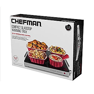 Chefman Compact Glasstop Warming Tray with Adjustable Temperature Control Perfect for Buffets, Restaurants, Parties, Events, Home Dinners and Travel, Mini 15x12 Inch Surface, Keeps Food Hot, Black