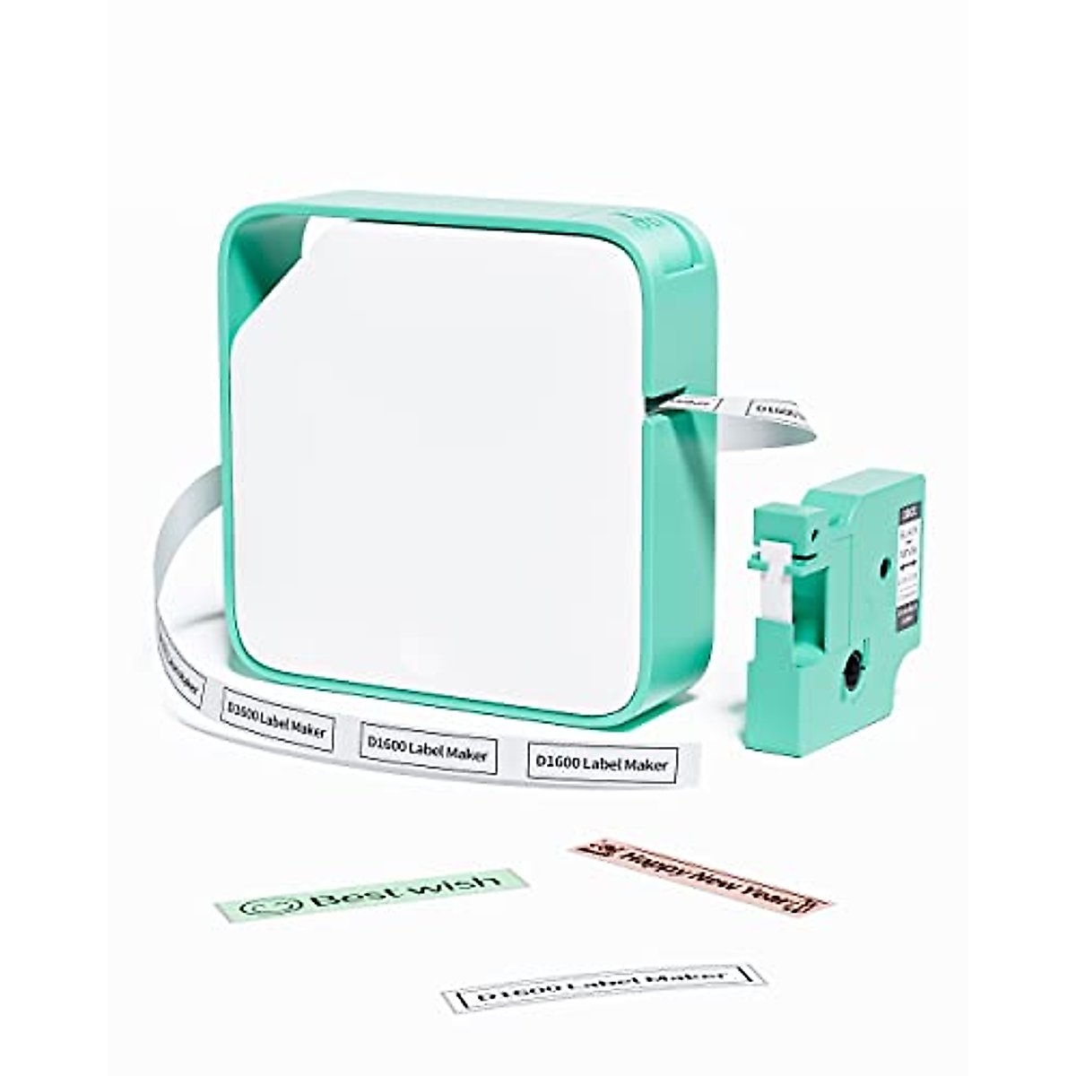 Vixic Label Maker D1600, Small Handheld Bluetooth Label Maker Machine with Tape, Portable Rechargeable Printer for Business Home Office, Multiple Templates Compatible iOS Android, Green Labeler