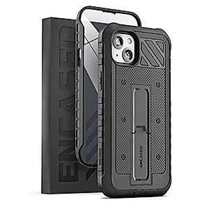 Encased Pantera Series for iPhone 14 Case with Built-in Screen Protector - Rugged Protective Full Cover (Black)