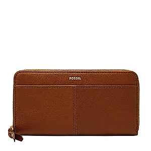 Fossil Women's Tara Leather Crossbody Purse Handbag, Brown + Fossil Women's Tara Leather Zip Around Clutch Wallet, Brandy