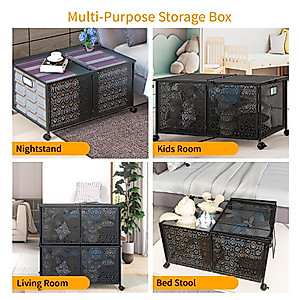 LOEVIICA Toy Box Toy Chest with Rotating Wheels and Sturdy Metal Lid, Metal Toy Organizers and Storage Boxes Baskets for Boys Girls Kids Room (Black (Small 2 Pack))