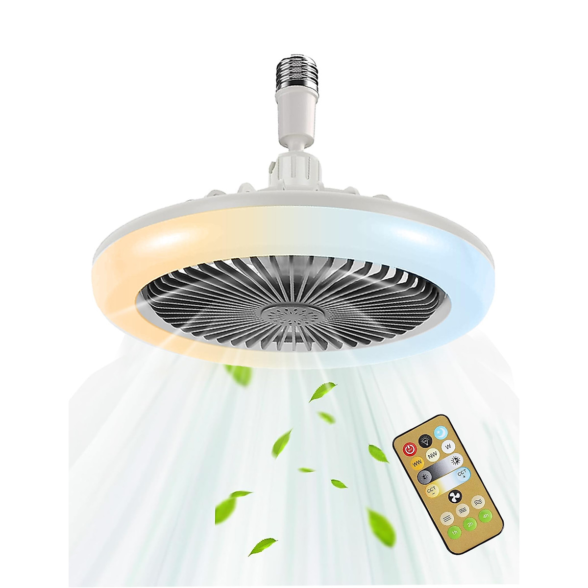 PANLAVIE Enclosed Ceiling Fan with Light and Remote, 10 Inch Screw in Fan Light Mini Bladeless Ceiling Fans, 3 Fan Speeds Dimmable 3 Light Colors for Garage Tool Room Hallway, No Wiring Required