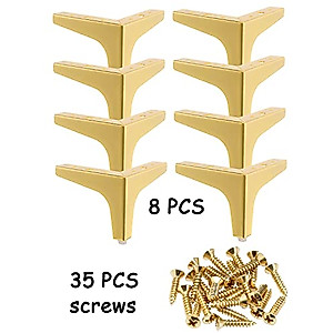 MILDWOO Metal Furniture Legs 4 Inch, 8 PCS Triangle Furniture Feet Modern Style Furniture Sofa Legs, Heavy Duty Replacement Gold Legs for Cabinet, Cupboard, Table, Sofa, Couch Chair