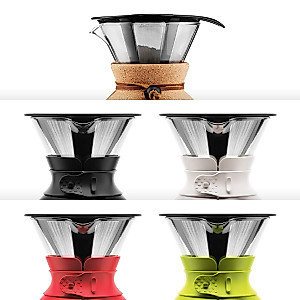 Bodum Bistro Burr Coffee Grinder, 1 EA, Black & Pour Over Coffee Maker with Permanent Filter, 1 Liter, 34 Ounce, Black Band