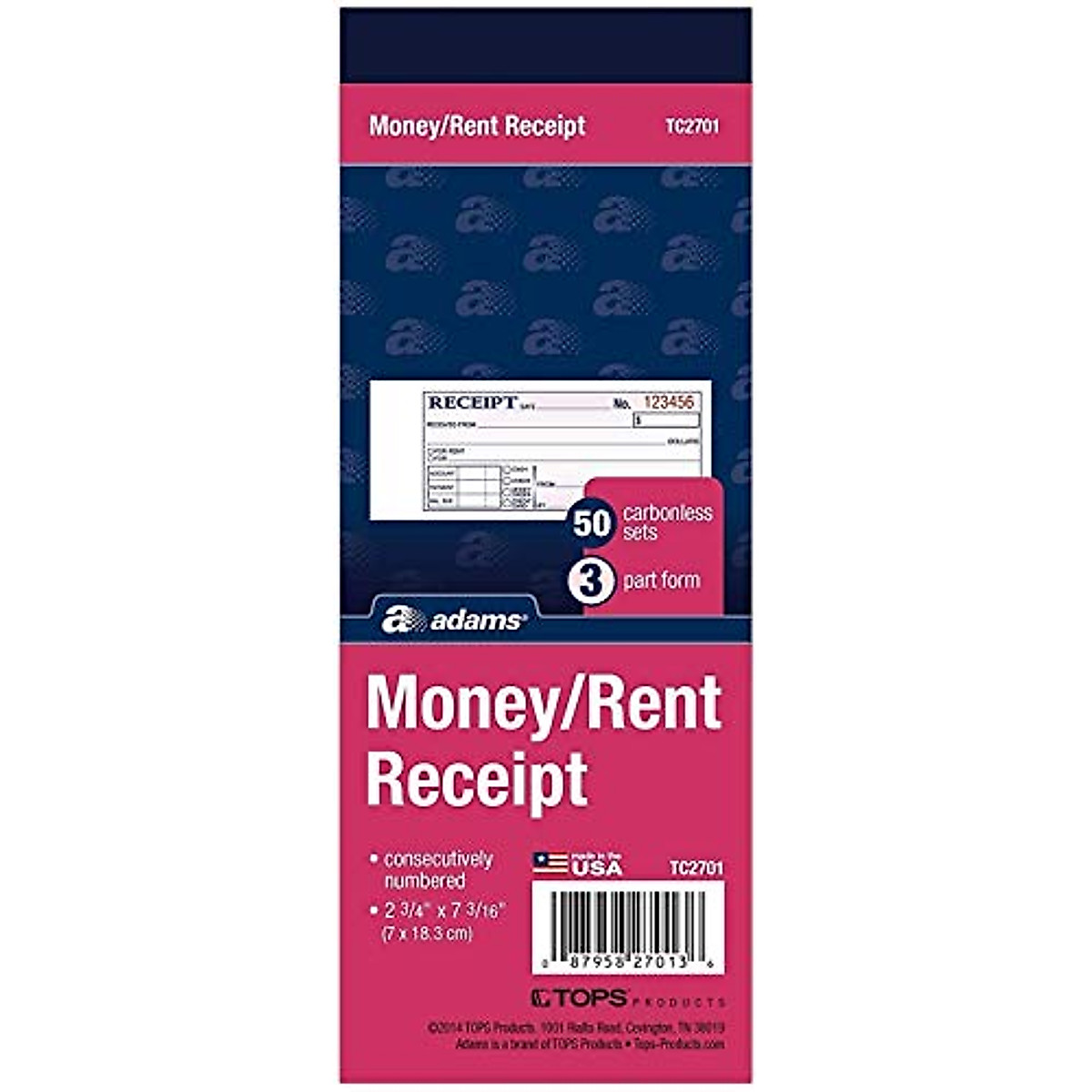 Adams Money/Rent Receipt Book, Carbonless, 3-Part, 2-3/4 x 7-3/16 Inches, 50 Sets per Book, Pack Of 6
