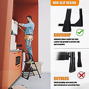 Step Ladder BAVIKUNP 2 Step Ladder Folding 2 Step Stools for Adults with Anti-Slip Pedal, Portable Sturdy Steel Ladder with Handrails, Perfect for Kitchen & Household, 500 lbs Capacity, Matte Black