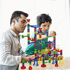 FUN LITTLE TOYS 154PCS Marble Run Set Toys for Kids, Gravity Marbles Maze Tower Building Blocks 98 Plastic Pieces 56 Glass Marbles, Marble Race Track Rolling Game, Educational Learning STEM Toy Gift