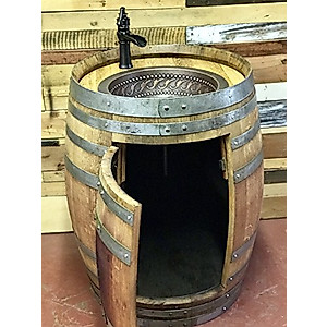 Wine Barrel Copper Sink Vanity with Hidden Hinged Door and Antique Waterfall Faucet