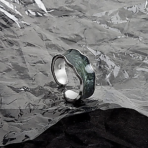 Colorful Adjustable Oil Drip Enamel Wave Wide Irregular Chunky Opening Stackable Punk Cool Elegant Friendship Finger Ring Set Jewelry for Women-Silver Green