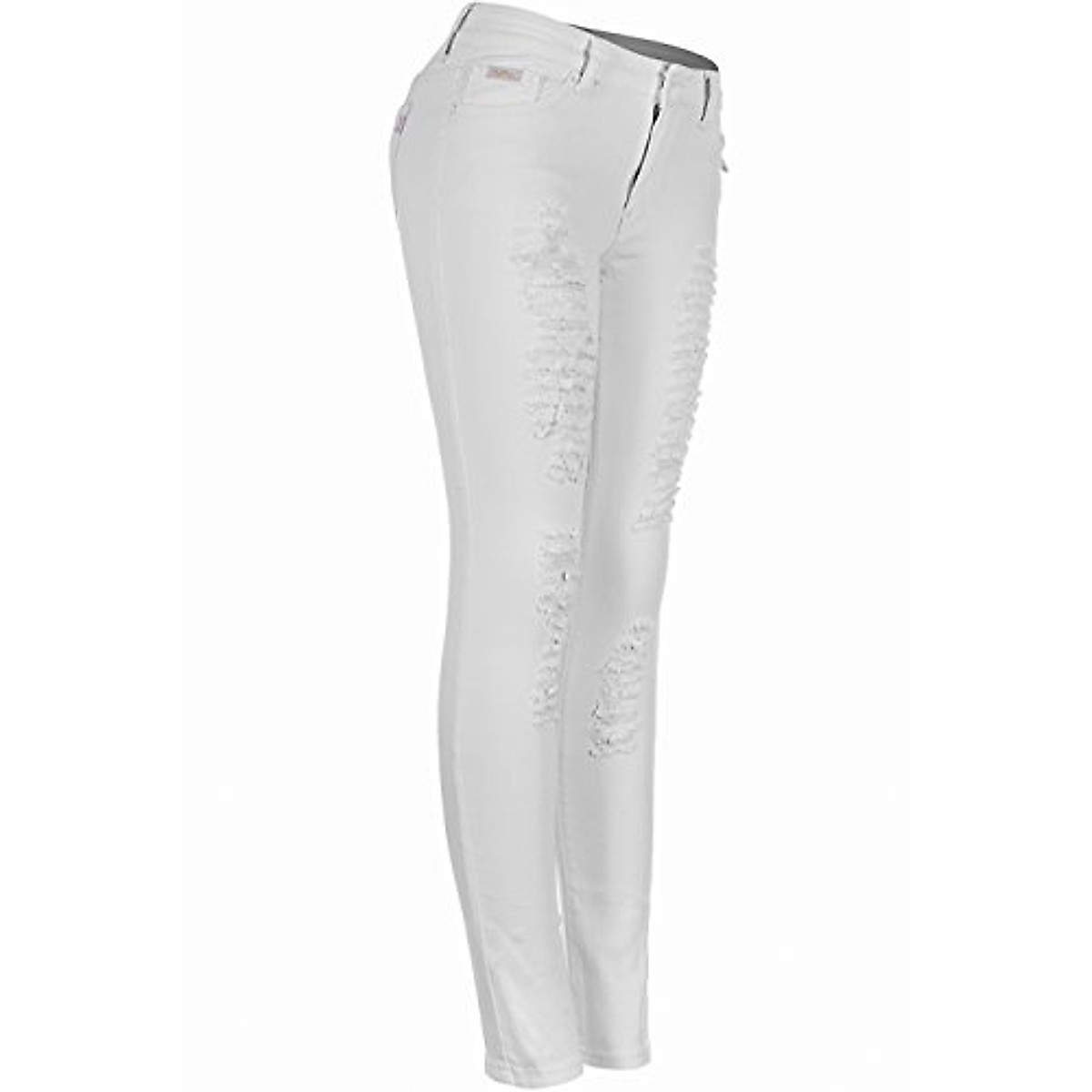 BodiLove Women's Stretchy 5 Pocket Destroyed White Skinny Jeans Back to School Junior Clothing Apparel White 9