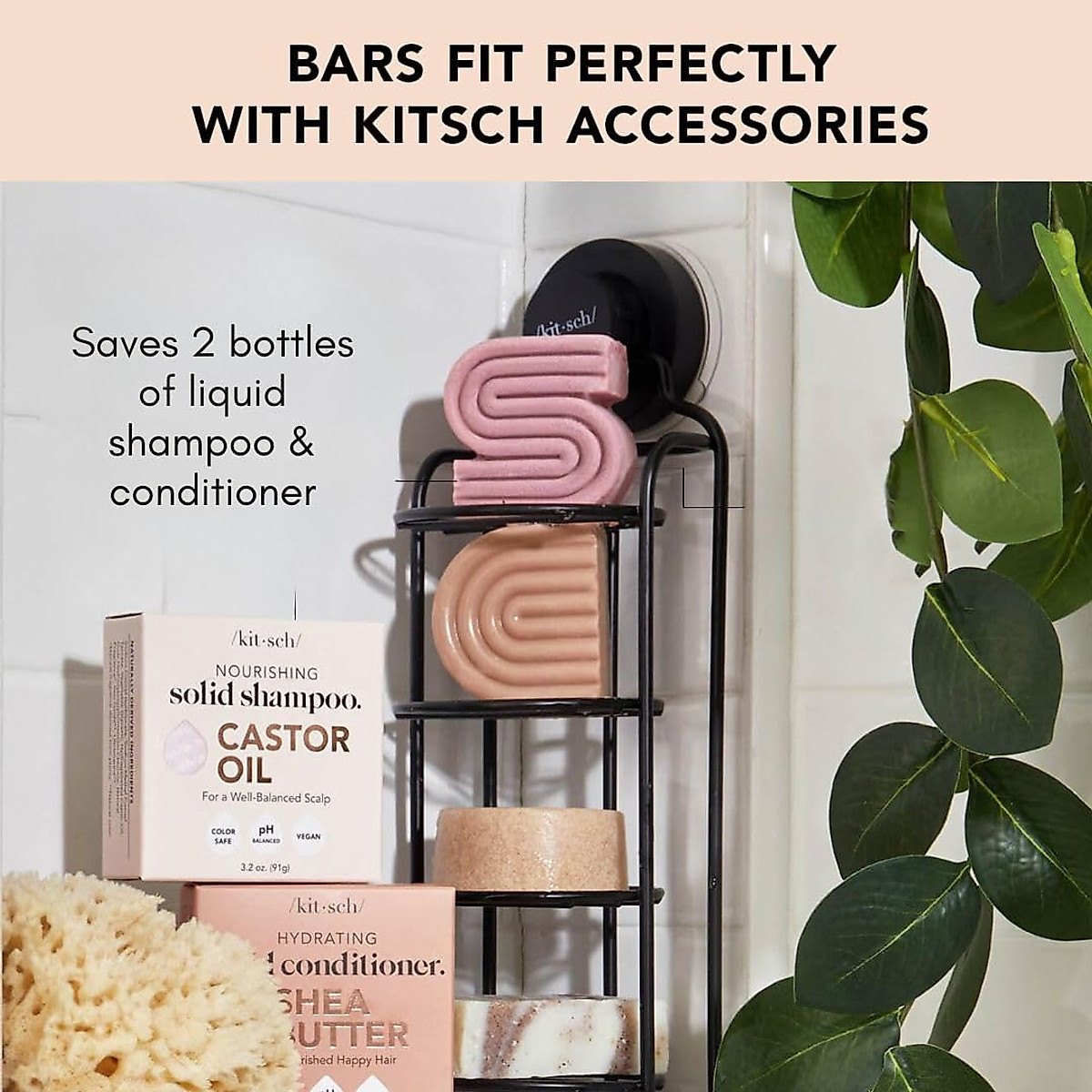 Kitsch Castor Oil Shampoo Bar for Hair Growth | Vegan & All Natural Solid Shampoo | Made in USA | Hydrating & Moisturizing Bar Shampoo for Dull & Dry Hair | Strengthens Hair | Paraben Free, 3.2oz