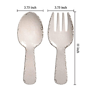 Supreme Housewares 2-Piece 10.75 Inch Melamine Salad Server Serving Utensil Set Includes Salad Spoon and Salad Fork (Crackle, Cream)