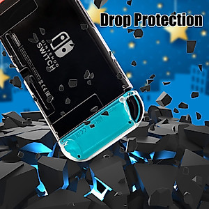 Switch Clear Case, Dockable Protective Hard Cover Case for Nintendo Switch and Soft TPU Grip Case for Joy-Con with Tempered Glass Screen Protector and Thumb Stick Caps (NOT for Switch OLED)
