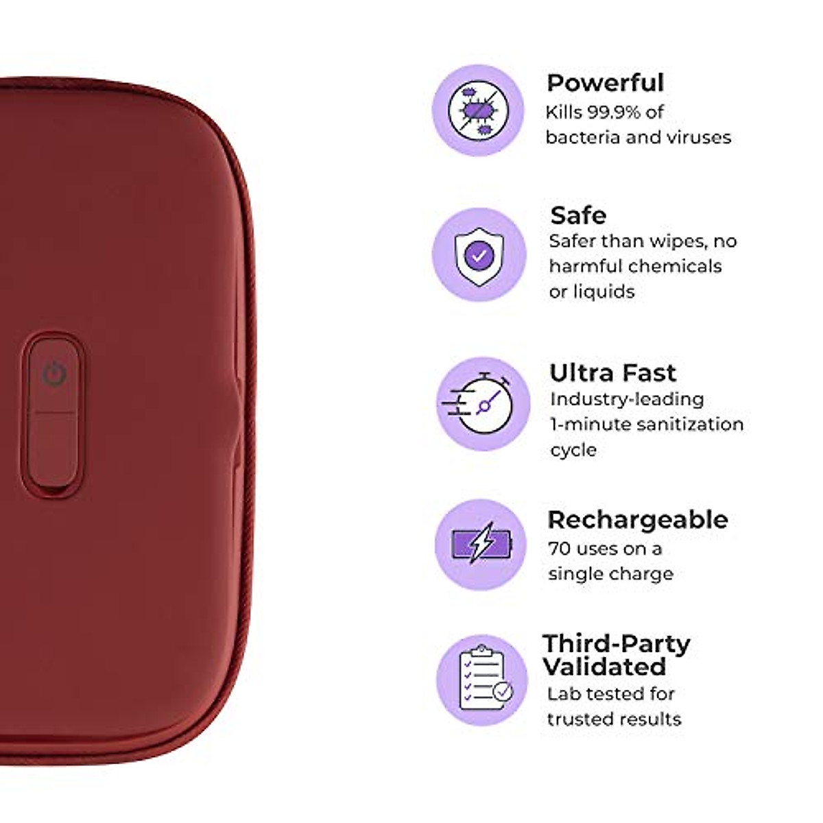 Homedics UV Clean Phone Sanitizer, UV Light Sanitizer, Fast Germ Sanitizer for Cell Phone, Makeup Tools, Credit Cards, Keys, Glasses, Kills 99.9% of Bacteria & Viruses, Red