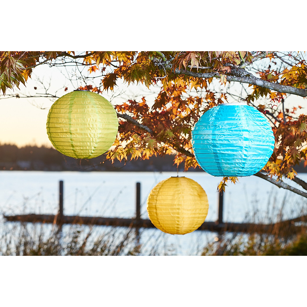 Allsop Home and Garden Soji Illume 14” LED Outdoor Solar Lantern, Handmade with Weather-Resistant UV Nylon, Lime (1-Count)