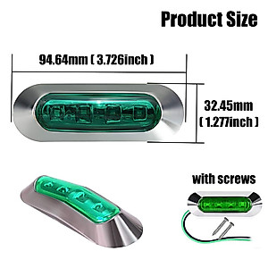 ALFU 10PCS Green DC12V-24V 4 LED Side Marker Indicator Lights Lamp Front Rear Tail Clearance Lamp Interior Lights with Chrome Bezel Universial for Auto Car Bus Truck Lorry Trailer Boat Deck Courtesy