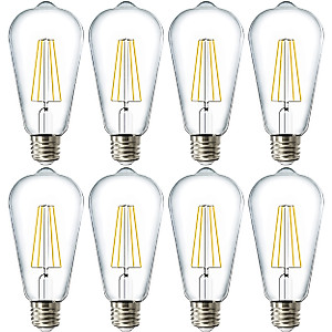 Sunco 8 Pack 60W Vintage LED Edison Bulbs Equivalent 8.5W CRI92 800 Lumens, Dimmable ST64 Filament 3000K Warm White E26 Medium Base Light Bulbs High Brightness Clear Glass Waterproof UL
