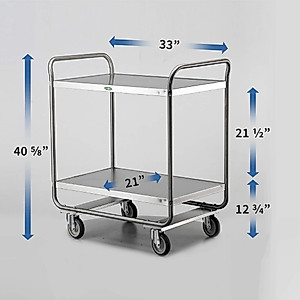 Lakeside Manufacturing 243 Utility Cart, Stainless Steel, 2 Shelves, 500 lb. Capacity (Fully Assembled)